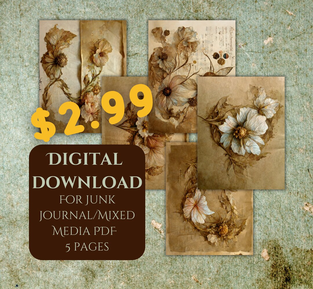 Vintage Botanical Parchment Paper | Junk Journal Signatures | Mixed ...