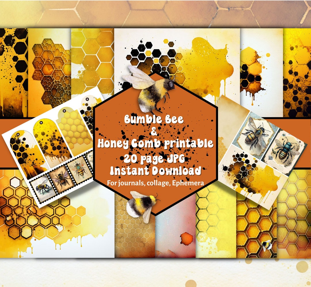 BUMBLE BEE Junk Journal JPG 20 Page Instant Download | Honey Comb ...