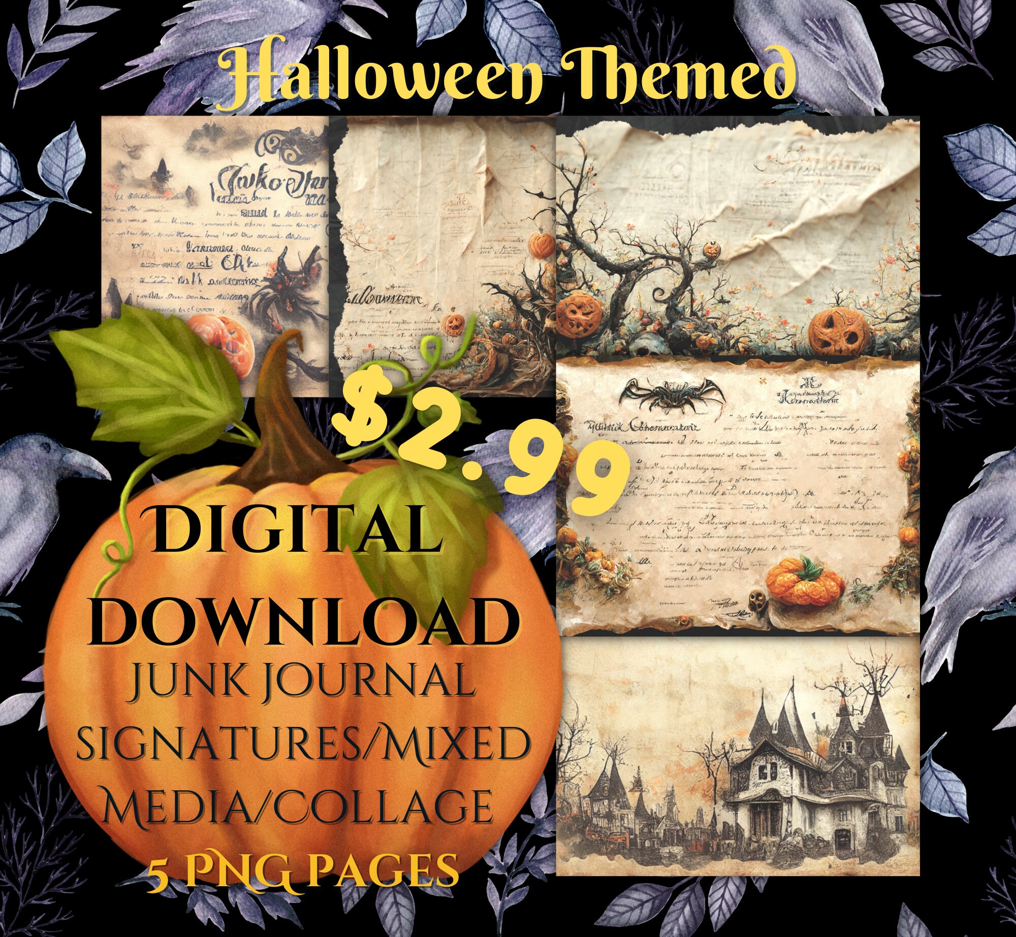 5 Vintage Halloween Themed Printable Signatures PNG Vol. 2 | Junk ...