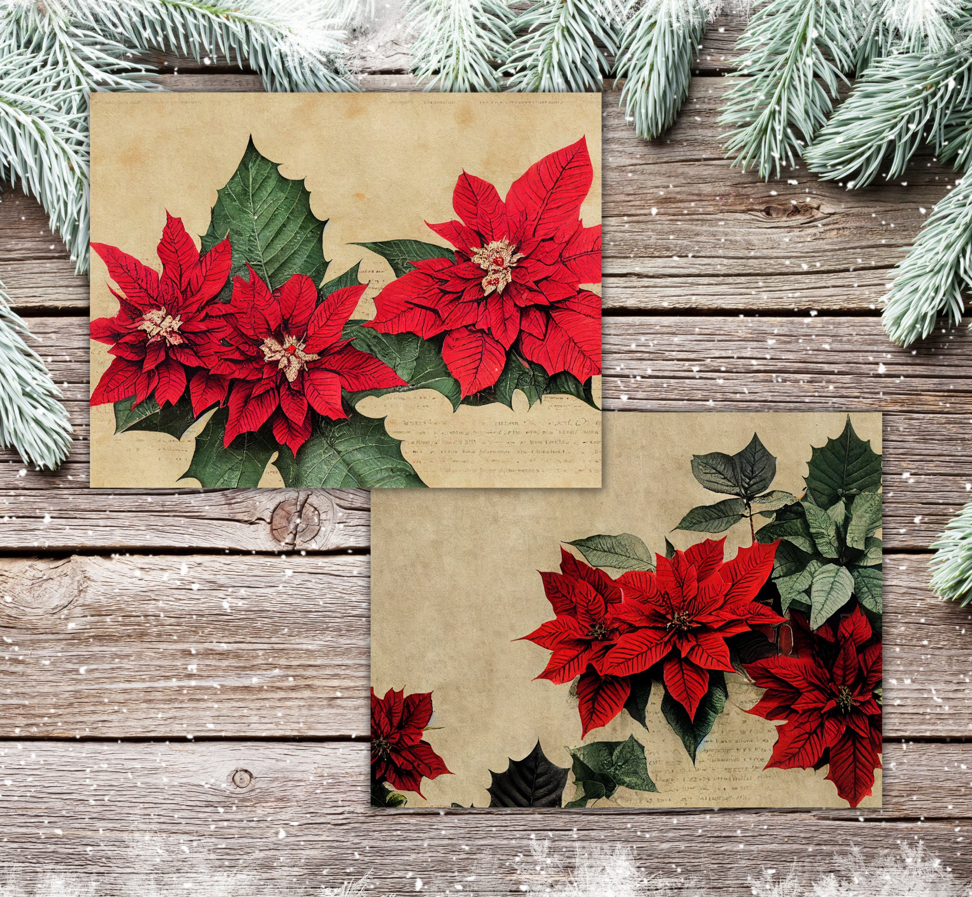 10 Christmas Poinsettia Printable PNG | Junk Journal | Mixed Media ...