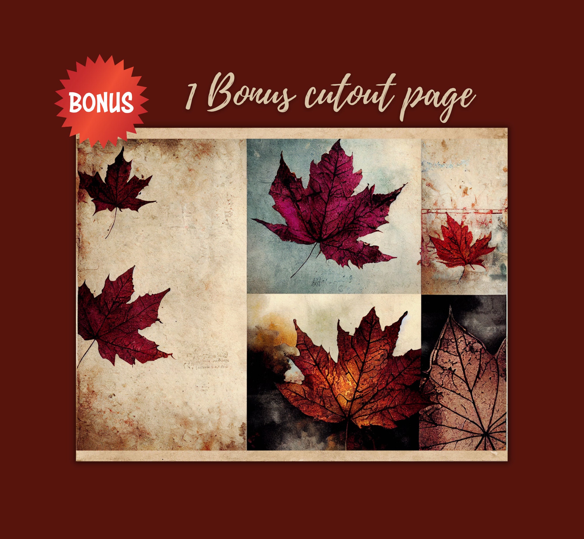 10 Fall Maple Leaf Printable Pages PNG | Junk Journaling | Mixed Media ...