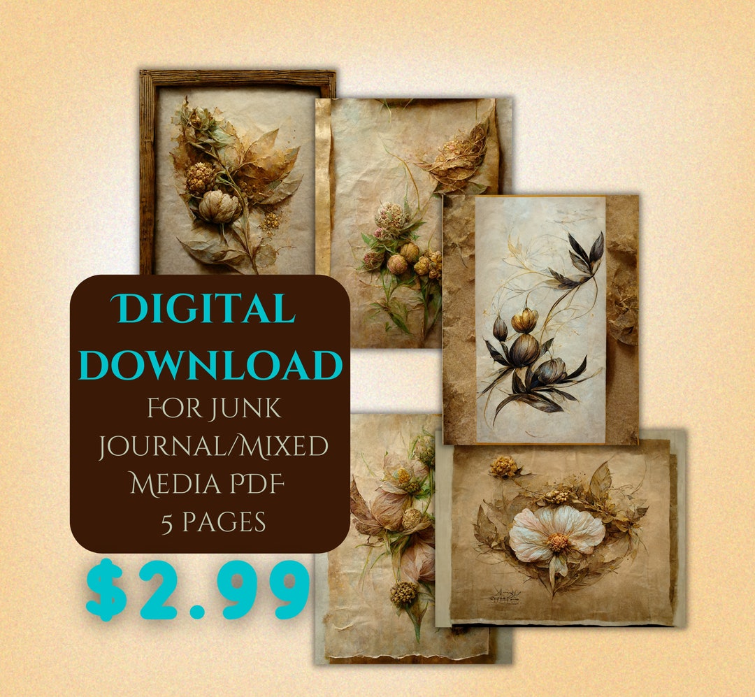 Vintage Botanical Parchment Paper PDF Vol. 2 | Junk Journal Signatures ...