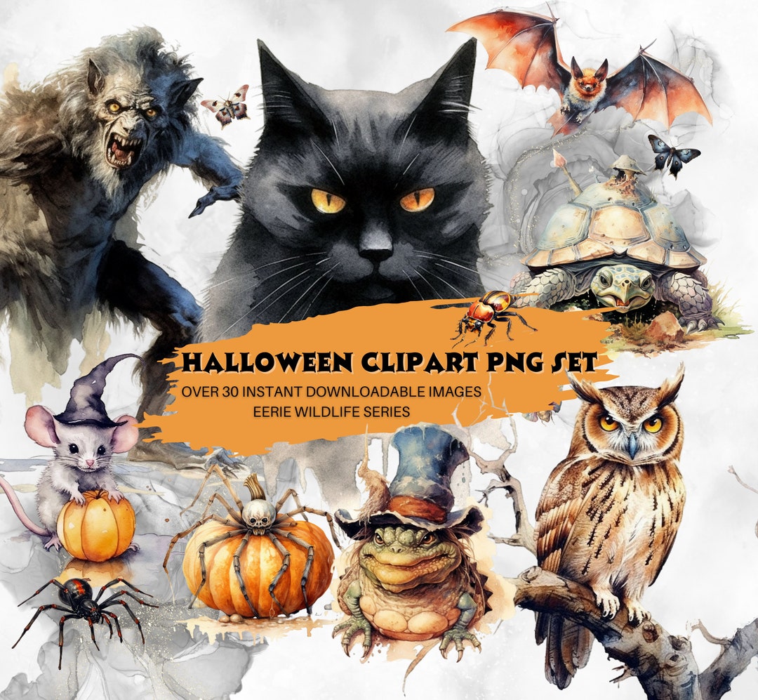 Spooky Wildlife Clipart Collection: PNG Halloween Creatures for Creepy ...