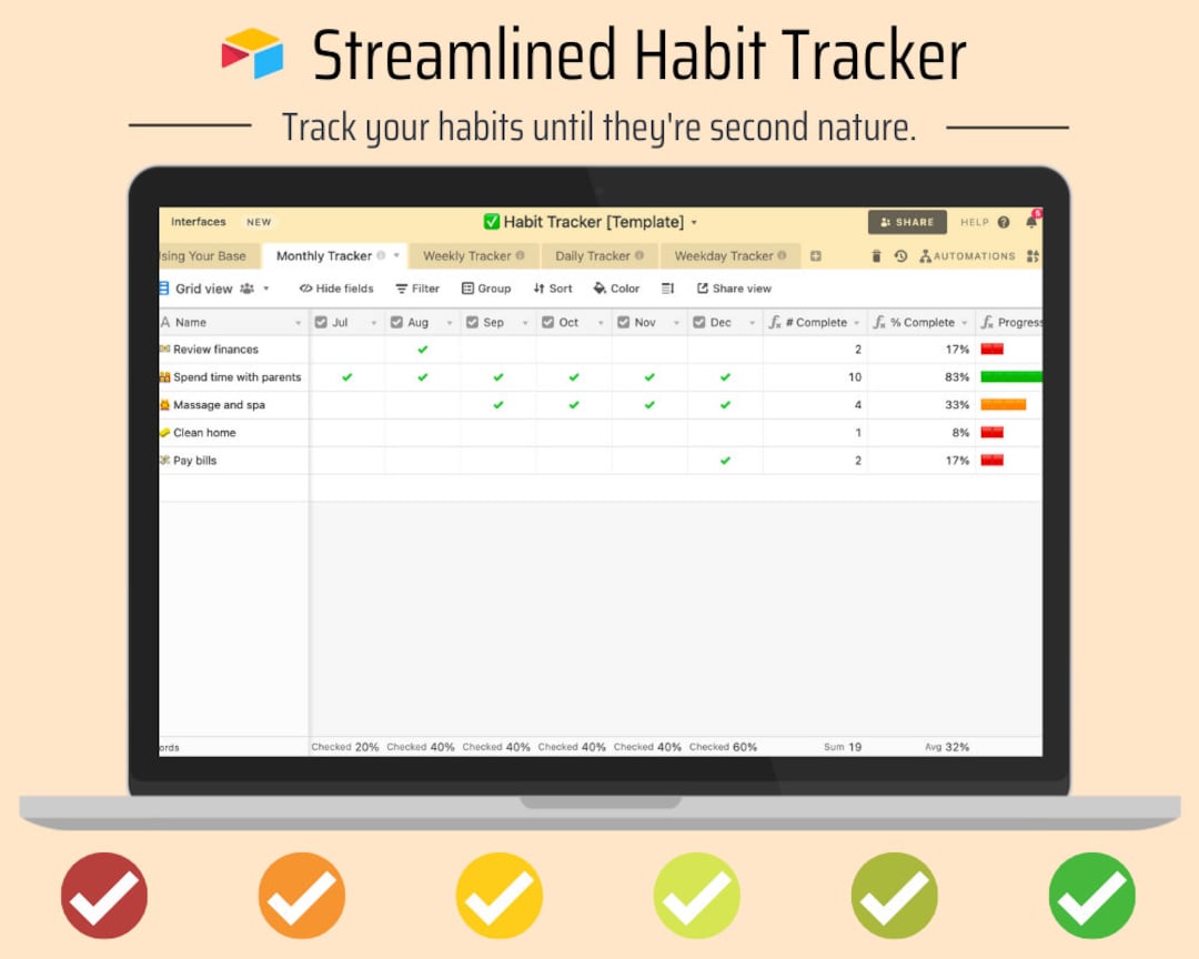 Streamlined Habit Tracker | Beautiful Digital Spreadsheet | Easily Log ...