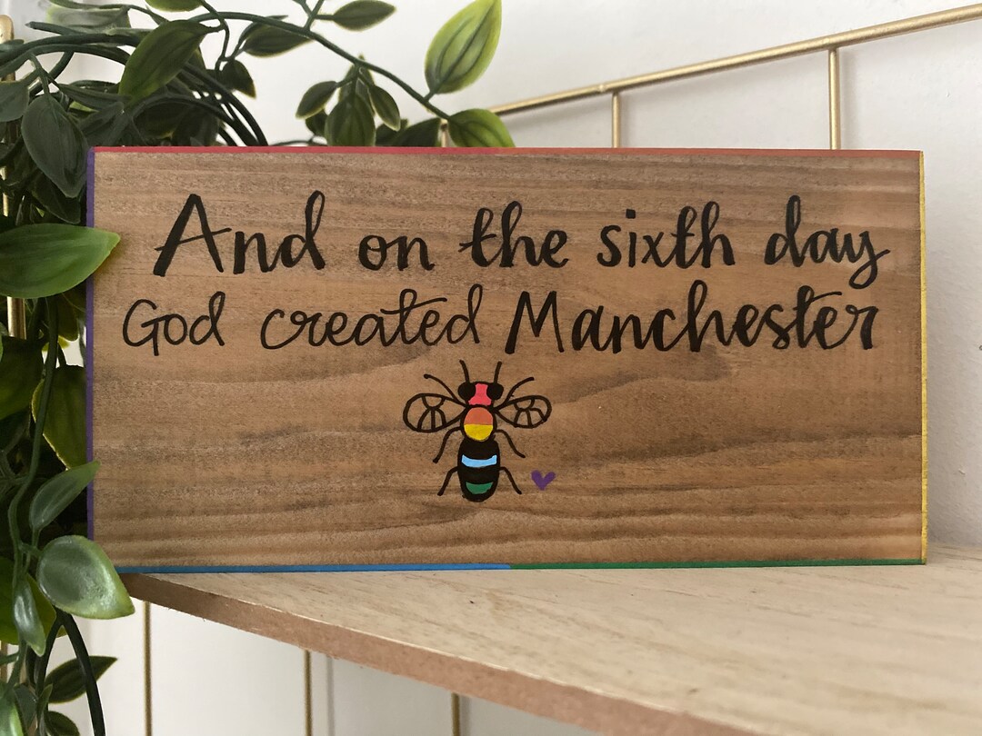 Handmade Manchester Plaque, God Created Manchester, Bee Gift - Etsy UK
