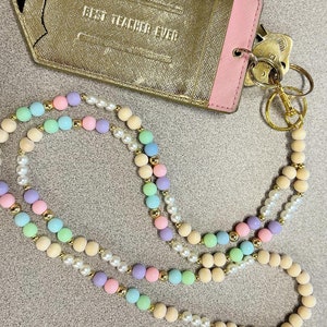 Custom Wood, Pearl, Pastel, Gold Lanyard - Customize to Say What You ...