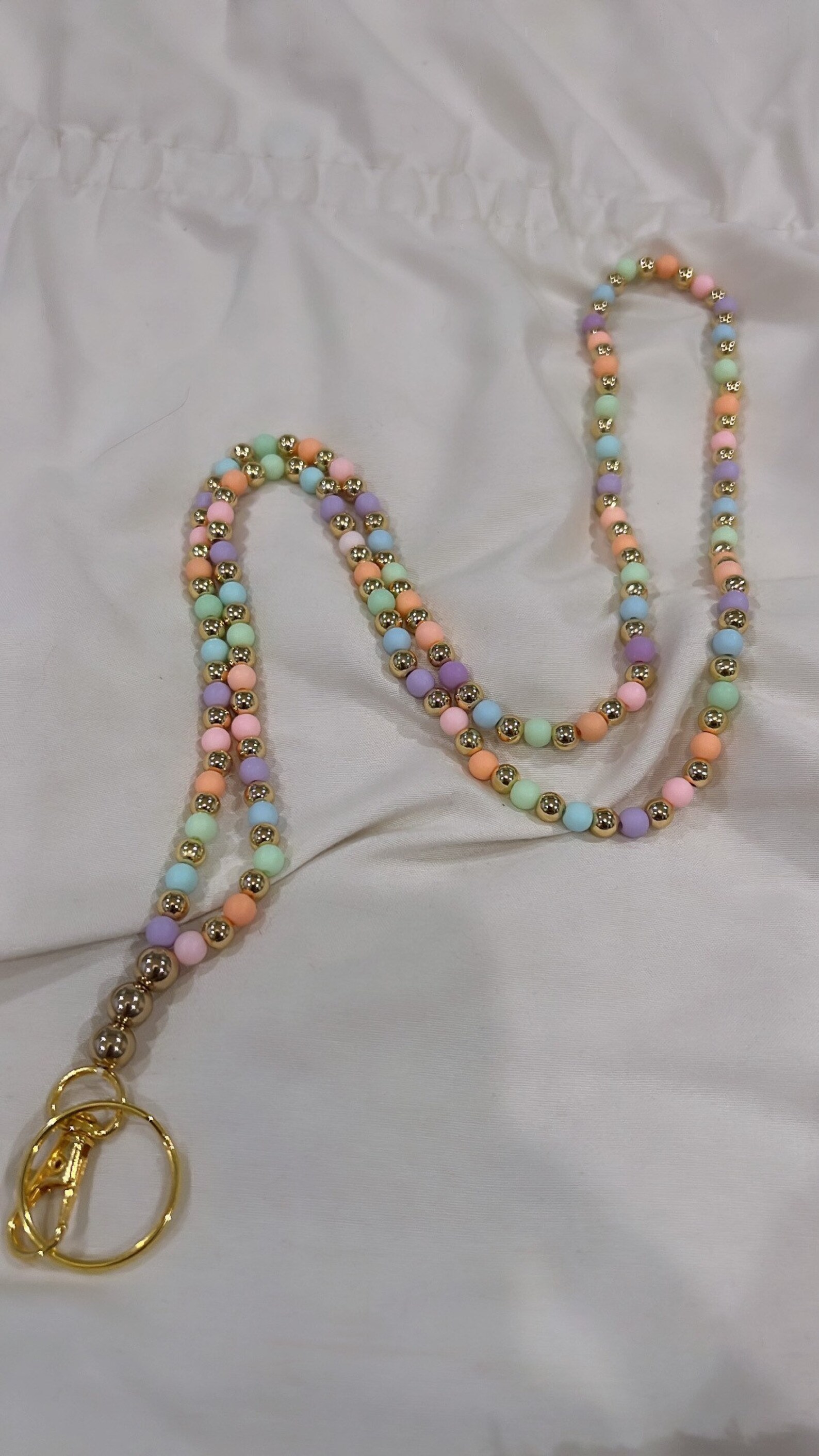 Custom Beaded Lanyard Pastel Rainbow and Gold Beads - Etsy