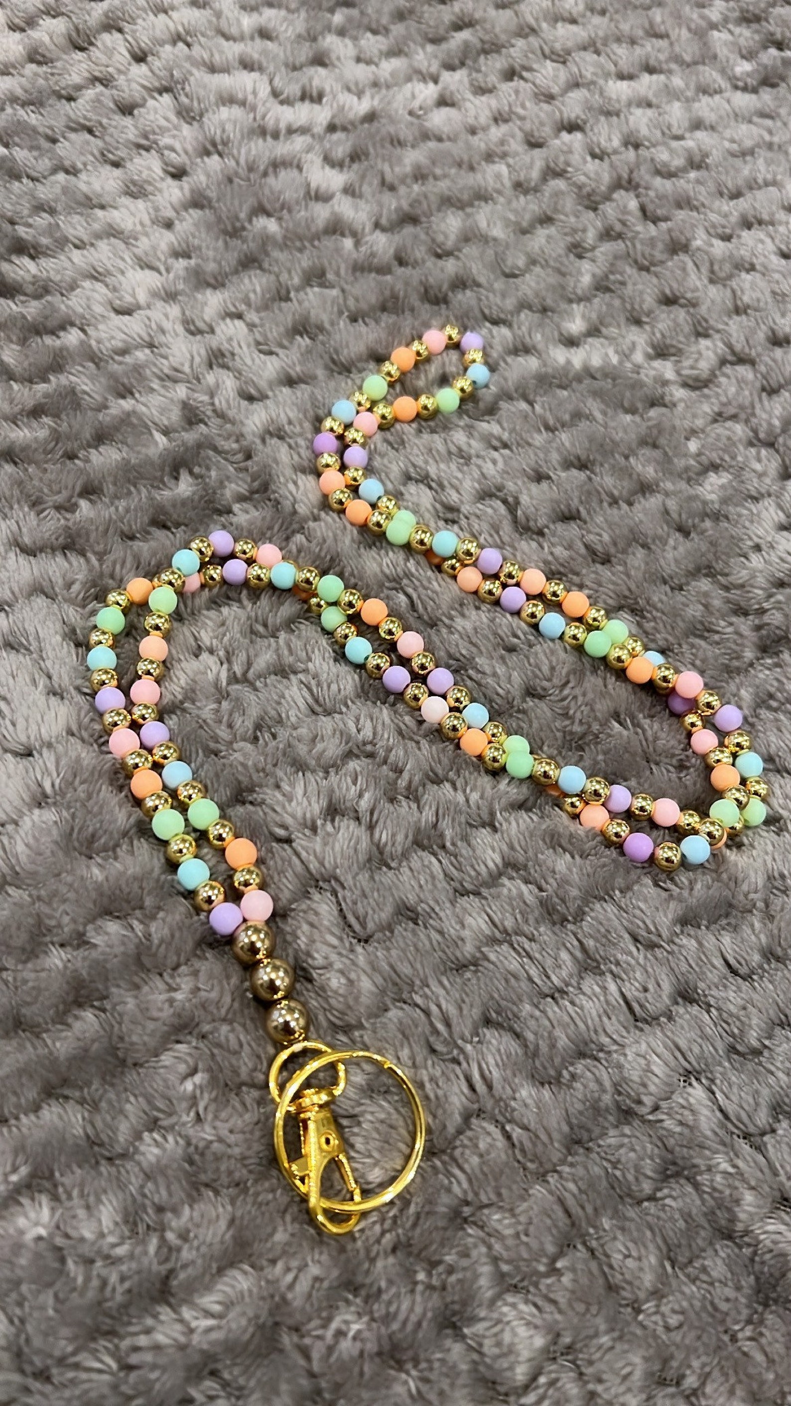 Custom Beaded Lanyard Pastel Rainbow and Gold Beads - Etsy