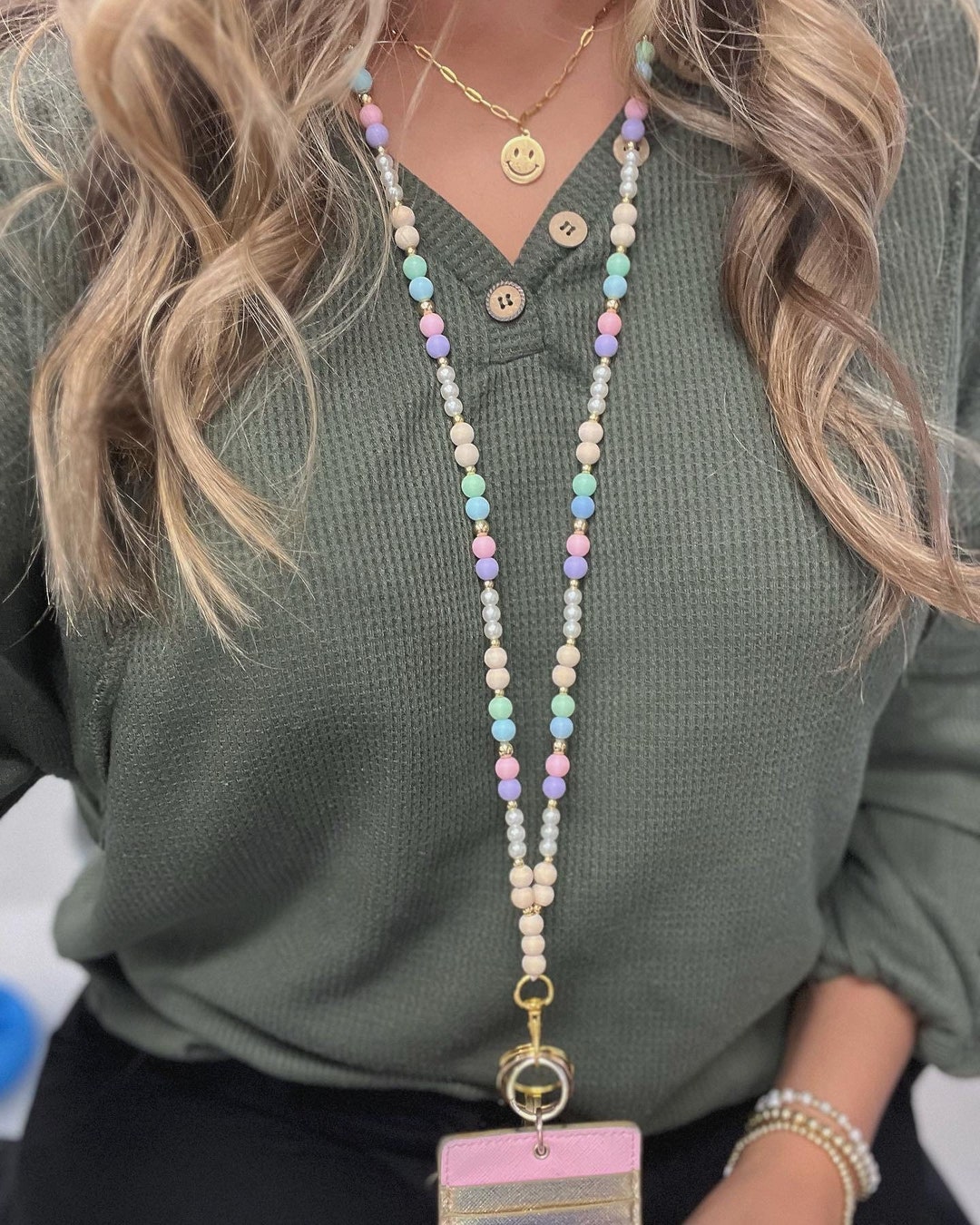 Custom Wood, Pearl, Pastel, Gold Lanyard - Customize to Say What You ...