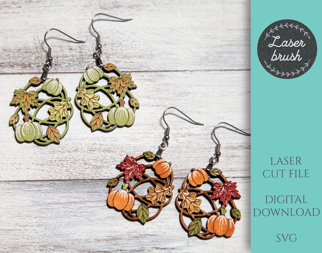 Fall Earrings SVG, Pumpkins and Leaves Earrings Digital File ...
