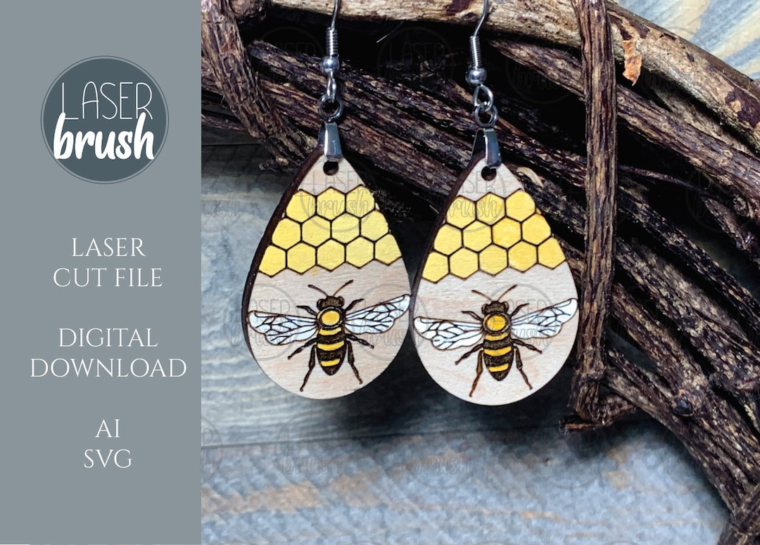 Honey Bee Earrings Laser File, Bee Engraved Earrings SVG, Honeycomb ...