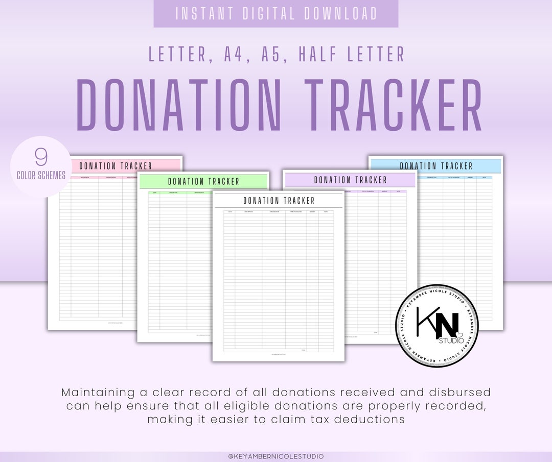 Donation Tracker, Charity Tracker, Tithe, Fundraiser Tracker - Etsy