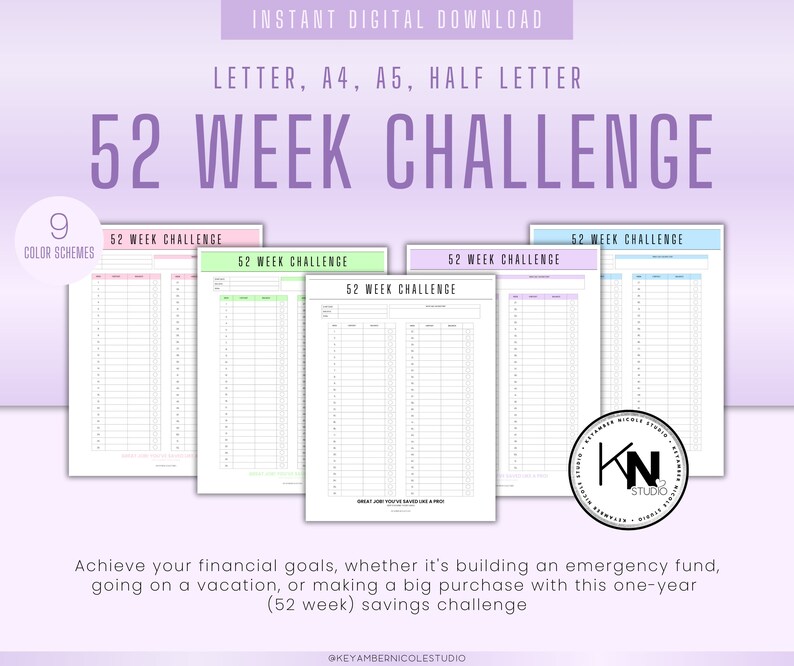 52 Week Challenge, Savings Challenge, Weekly Savings, 1 Year Savings - Etsy