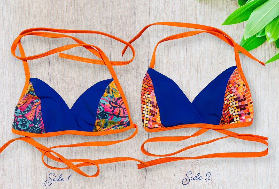 Designer Reversible Triangle String Bikini Top. Two Sided. Colorful ...
