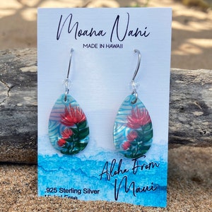 Moana Nani Hawaiian Symbol Earrings: Ohia Lehua & Iiwi. Sterling Silver ...