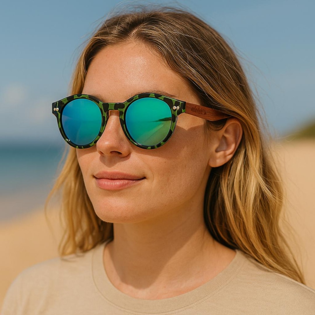 Polarized Green Mirror Sunglasses | Eco Bamboo Round Unisex Shades ...