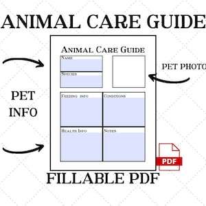 Animal Care Guide - Fillable PDF - Etsy