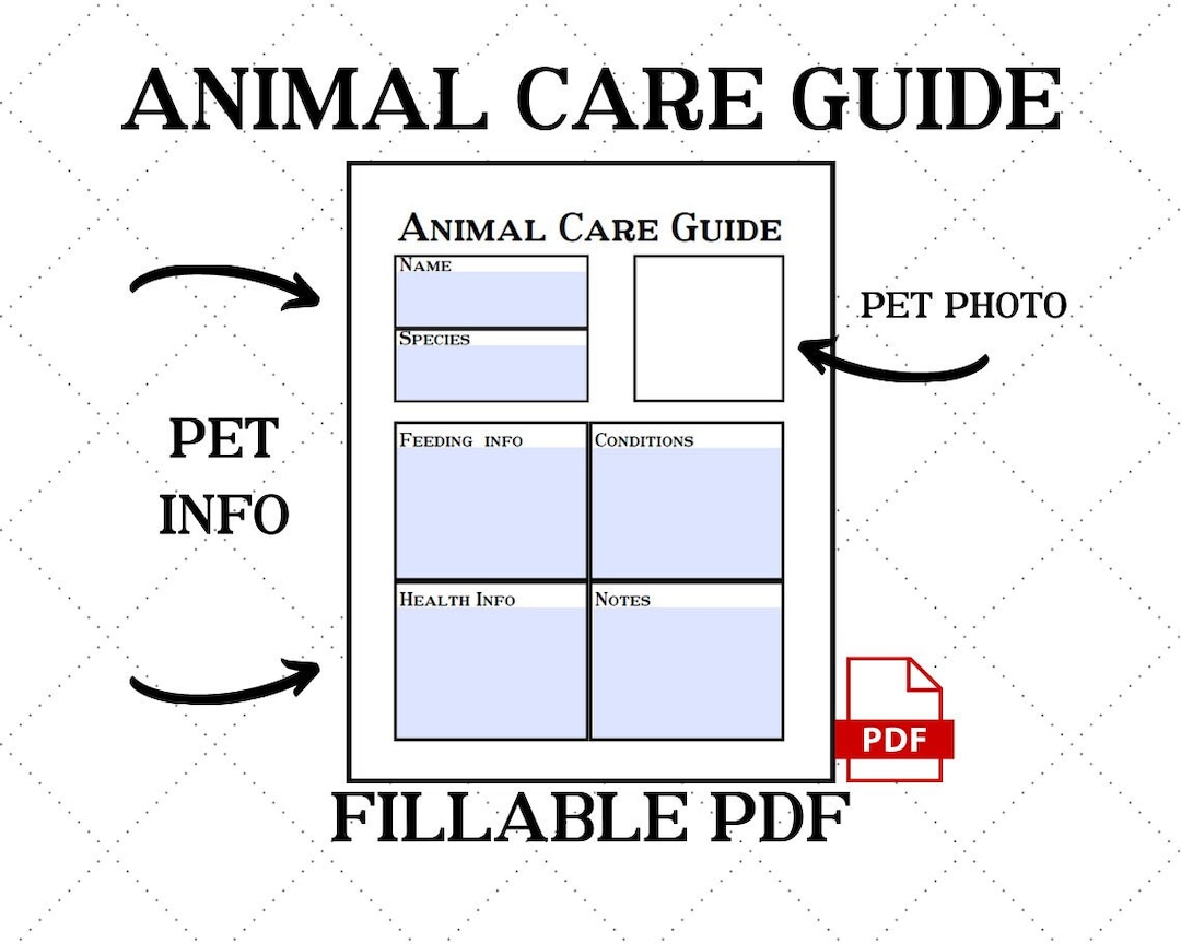 Animal Care Guide - Fillable PDF - Etsy