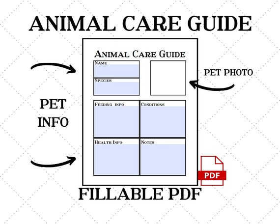 Animal Care Guide Fillable PDF - Etsy