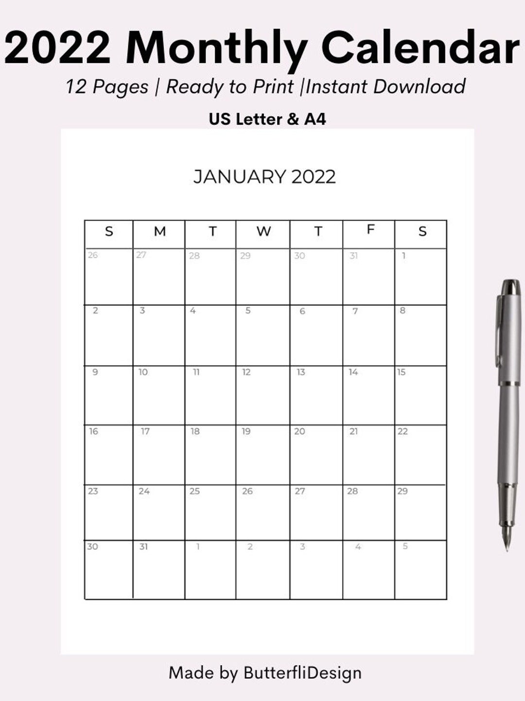 2022 YEAR CALENDAR | Monthly Calendar | Ready to Print | Download ...