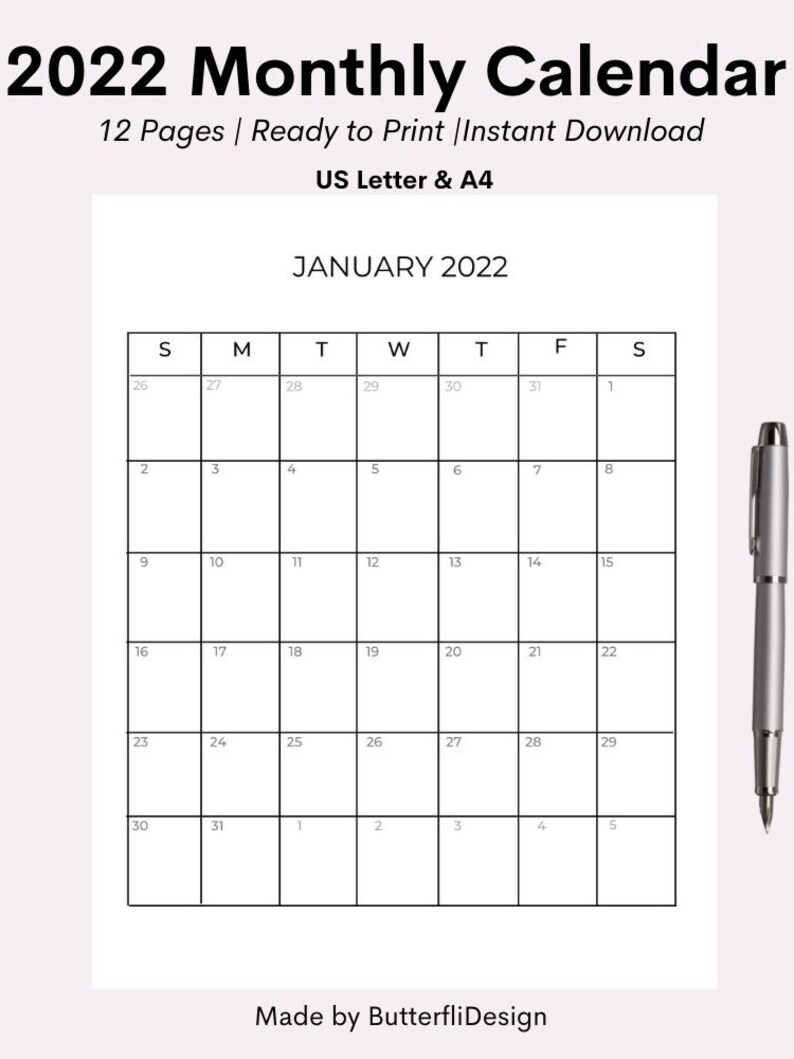 2022 YEAR CALENDAR | Monthly Calendar | Ready to Print | Download ...
