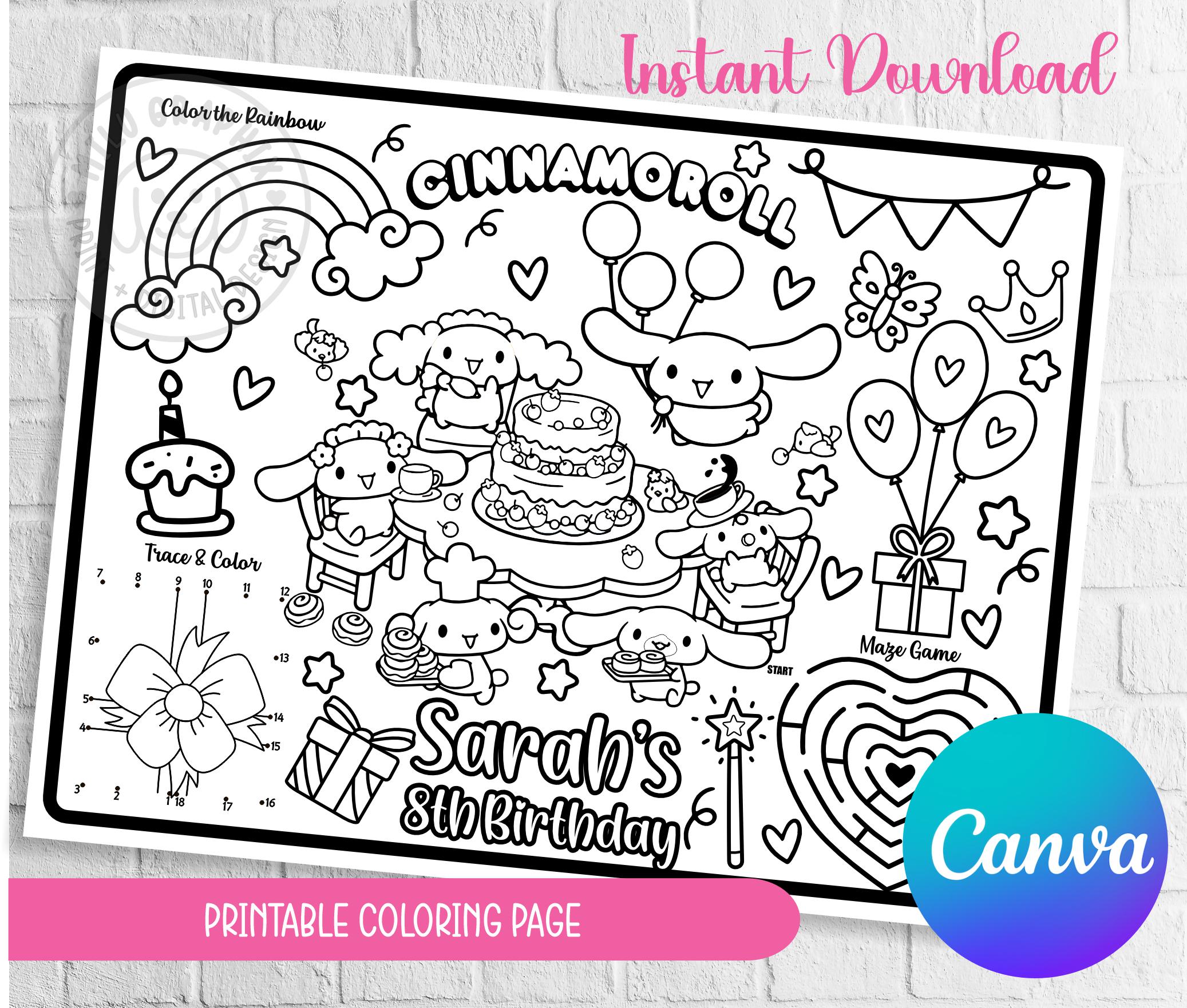 Kawaii Placemat Activity Coloring Page Birthday Decor Game Party ...