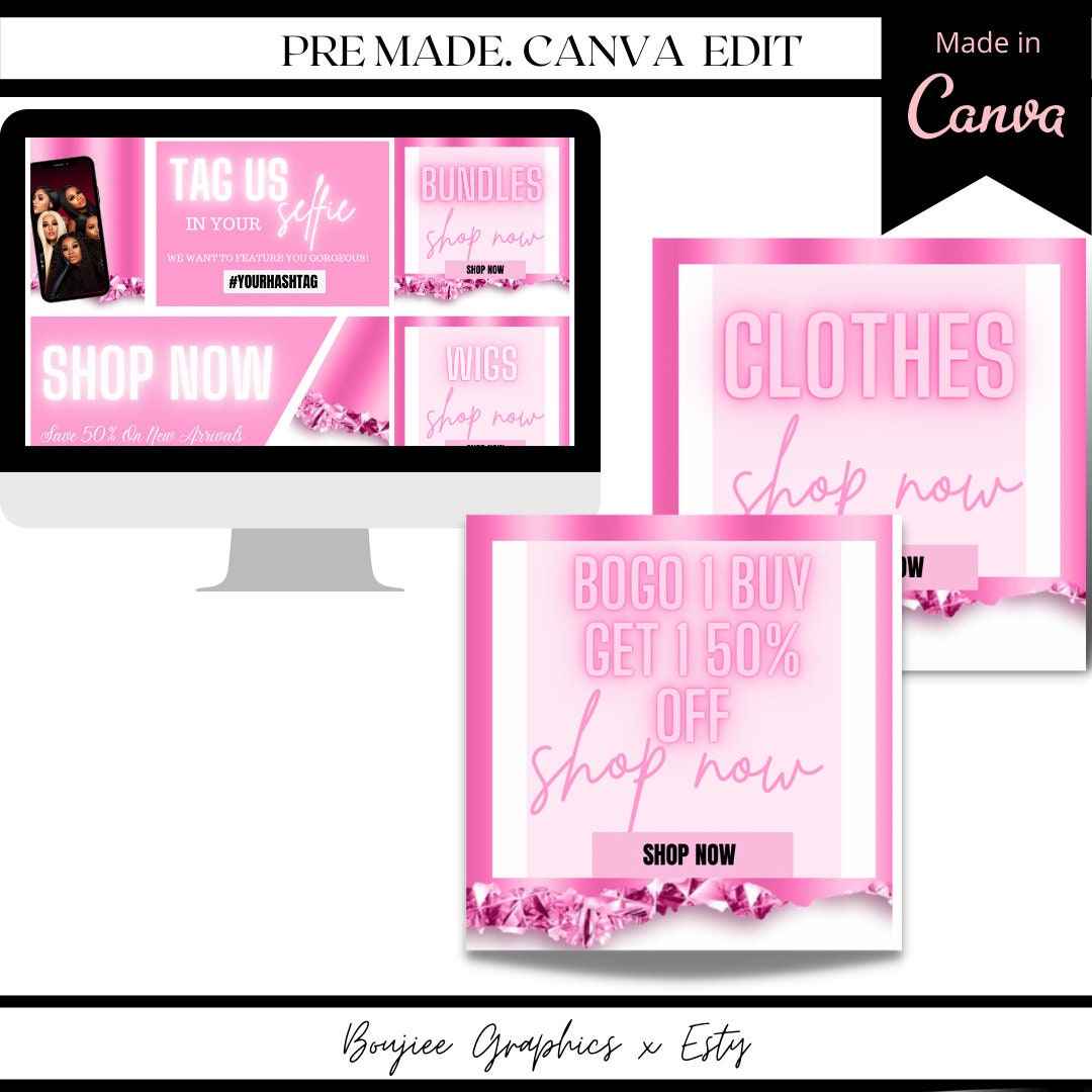 Pink Theme DIY Website Banner Kit Website Templates Category - Etsy