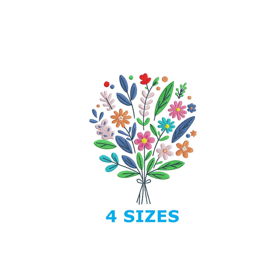 Flower Bouquet Embroidery Design, Bunch of Flowers Embroidey Design ...