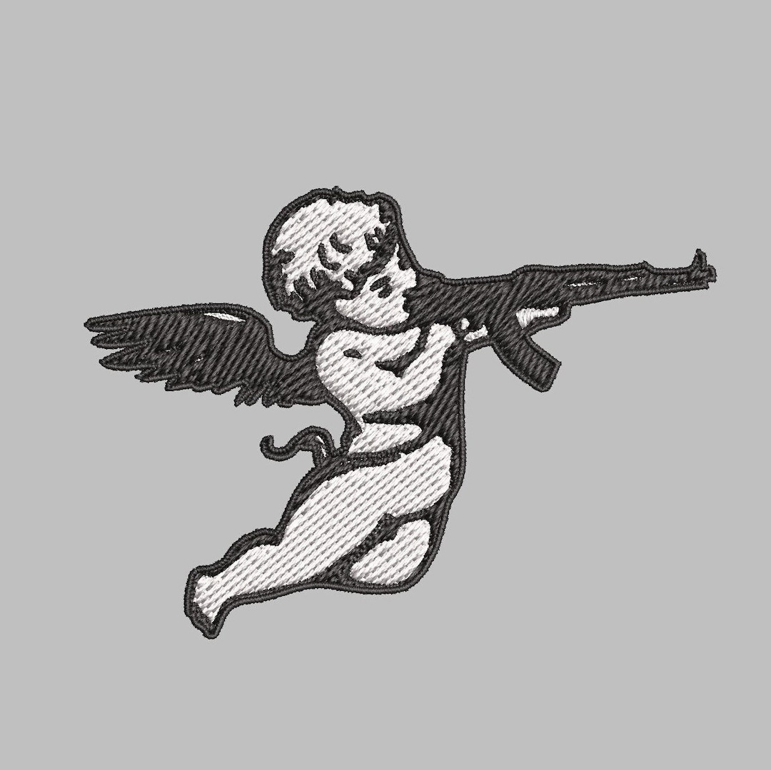 Angel With Gun Embroidery Design, Baby Angel, Angel With Ak Embroidery ...
