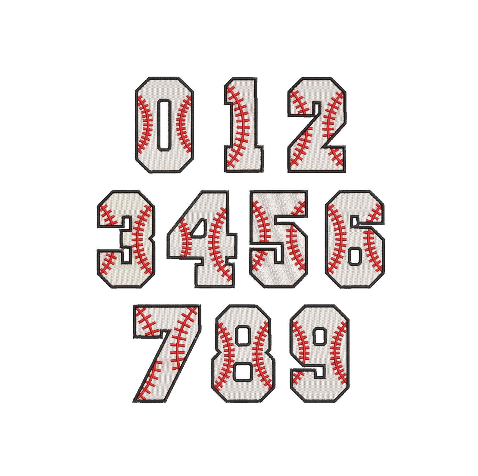 Baseball Font Embroidery Design Files, Letters & Numbers, 7 Sizes ...