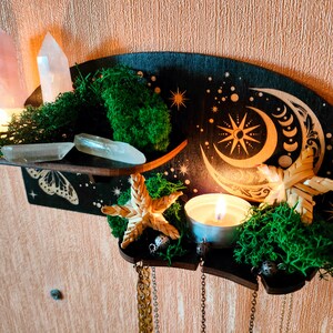 Double Magic Pendulum Shelf With Moon, Wall Crystal Altar Shelf ...