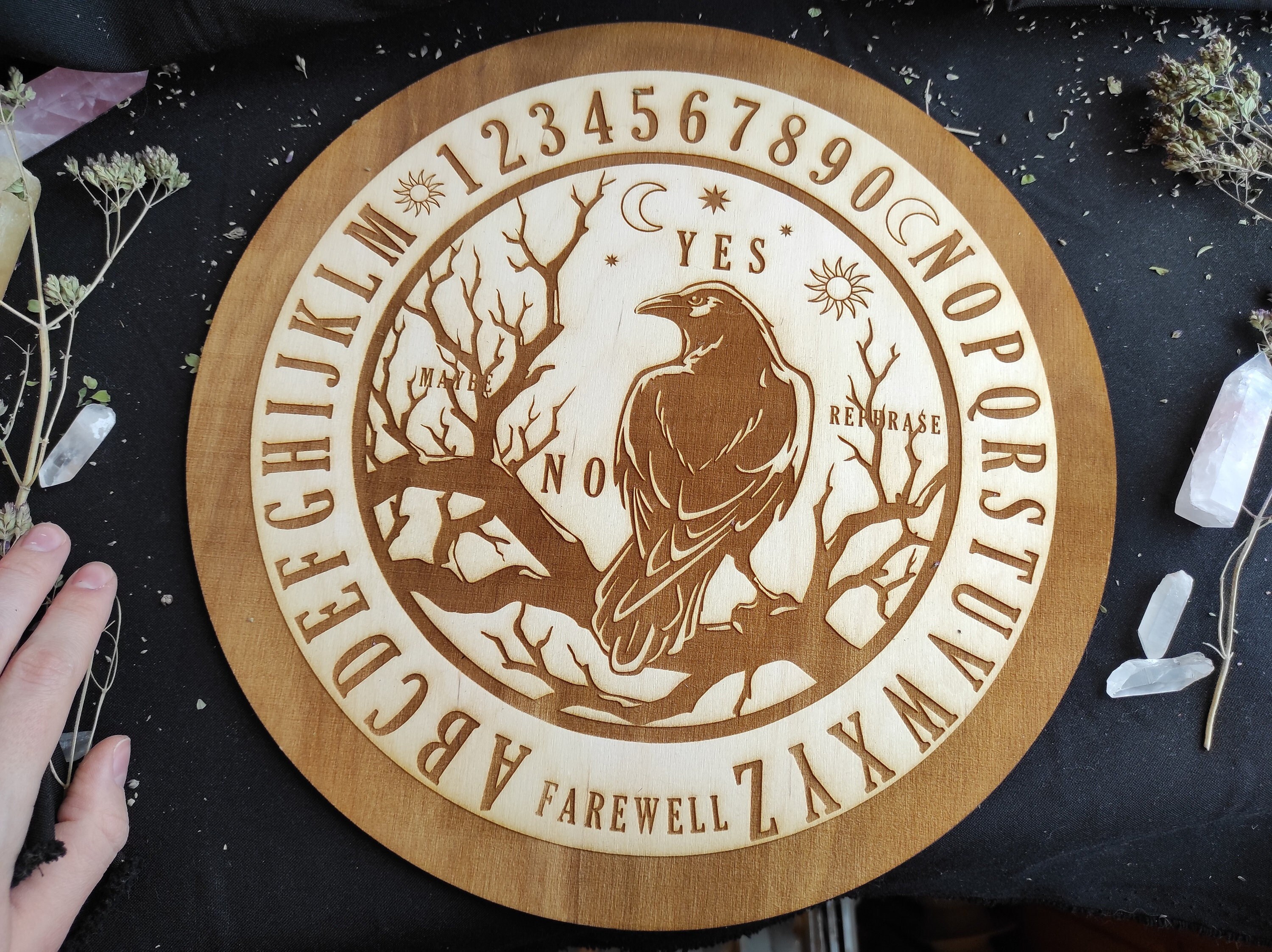Round Ouija Board With Crow, Witchcraft Altar Decor, Round Spirit Board ...