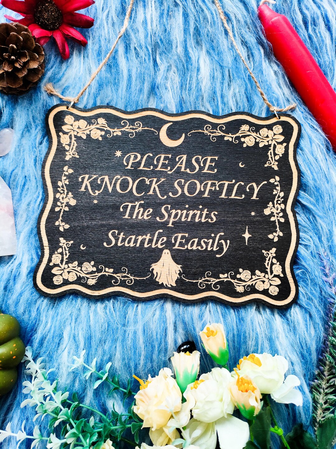 Funny Witchy Door Sign - Please Knock Softly Sign, Wooden Witchy Wall ...