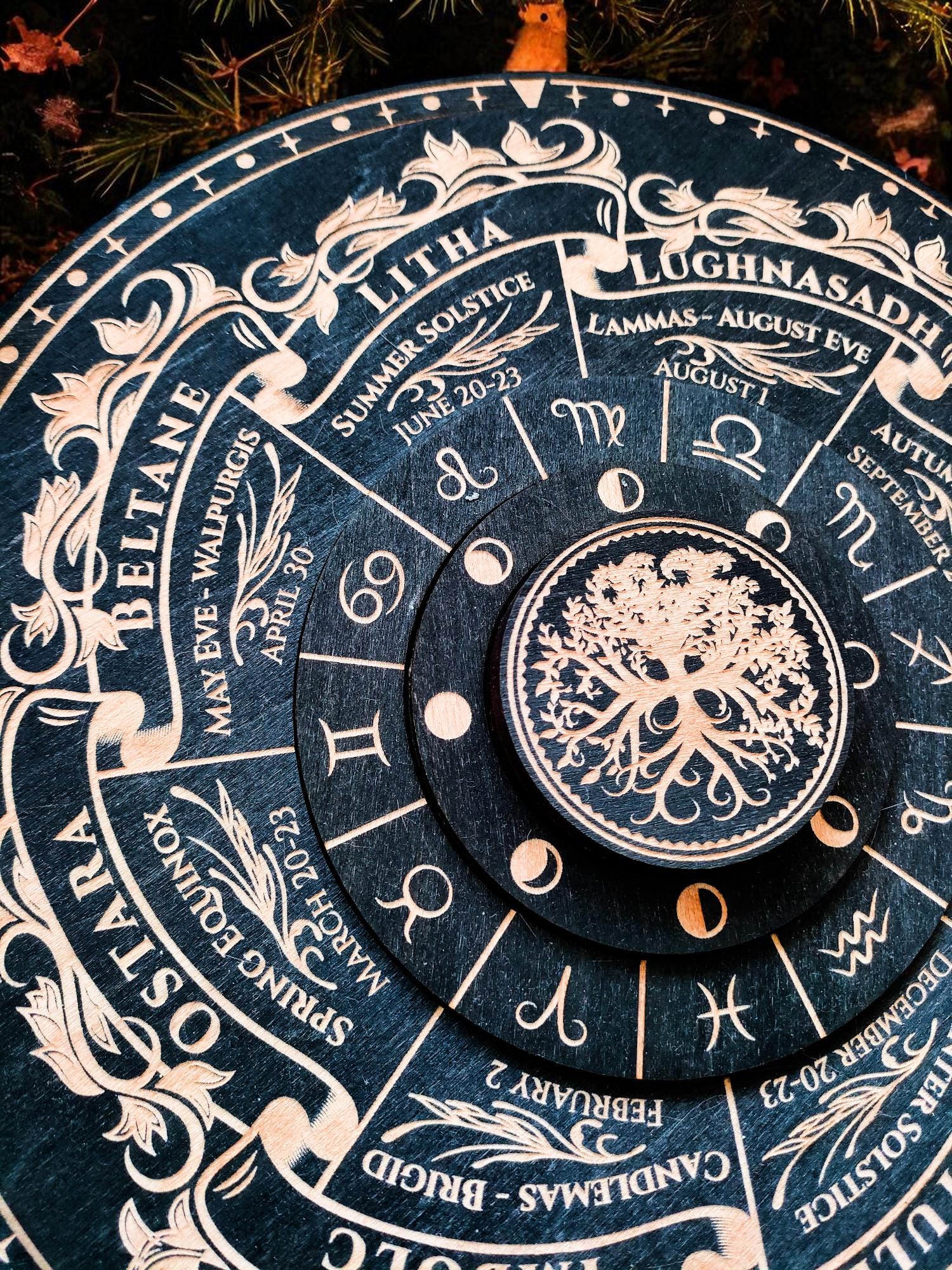 Wheel of the Year With Zodiac & Tree of Life – Rotating Pagan Sabbat ...