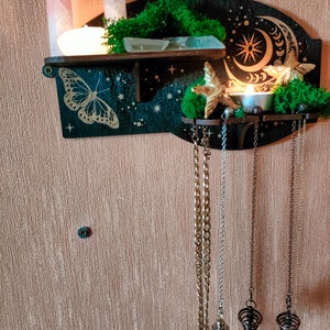Double Magic Pendulum Shelf With Moon, Wall Crystal Altar Shelf ...