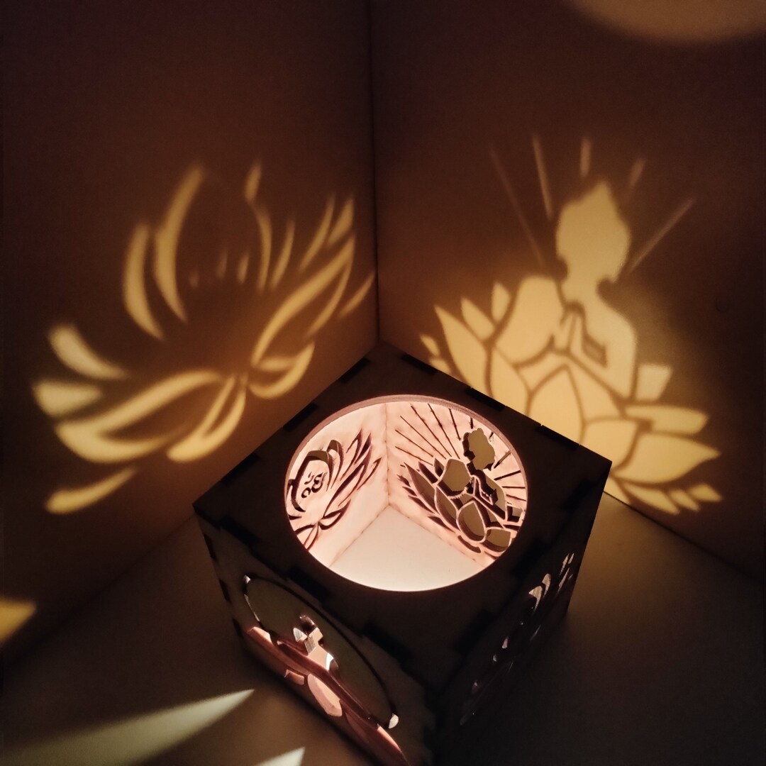 Lotus and Buddha Wooden Shadow Lantern for Tea Light, Hindu Buddhist ...