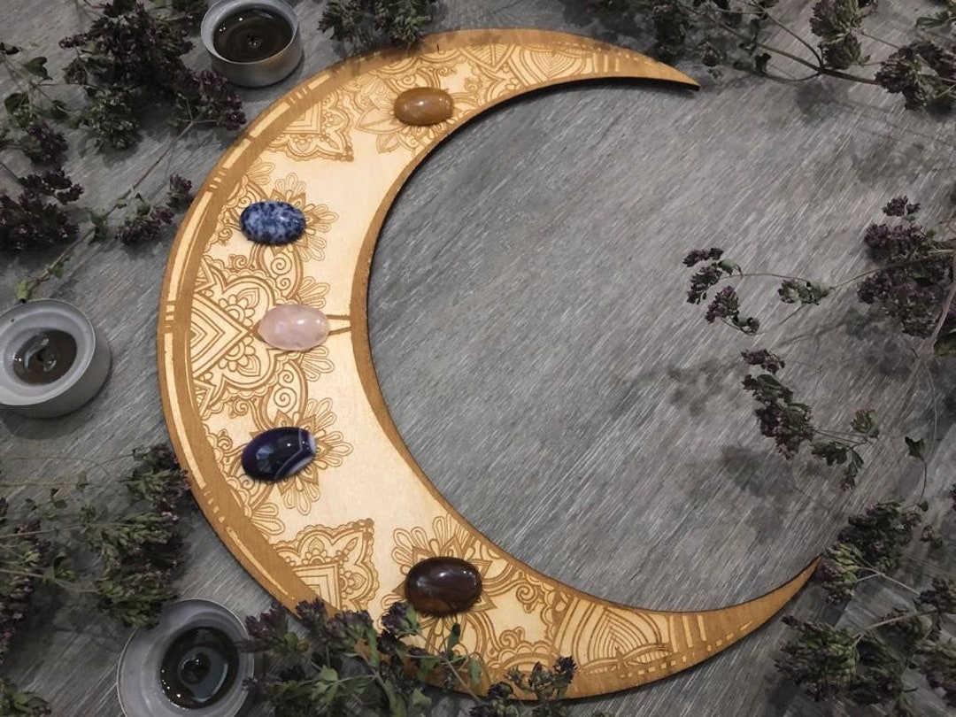 Lunar Altar Tile, Crystal Grid From Wood, Witchcraft Altar Board for ...