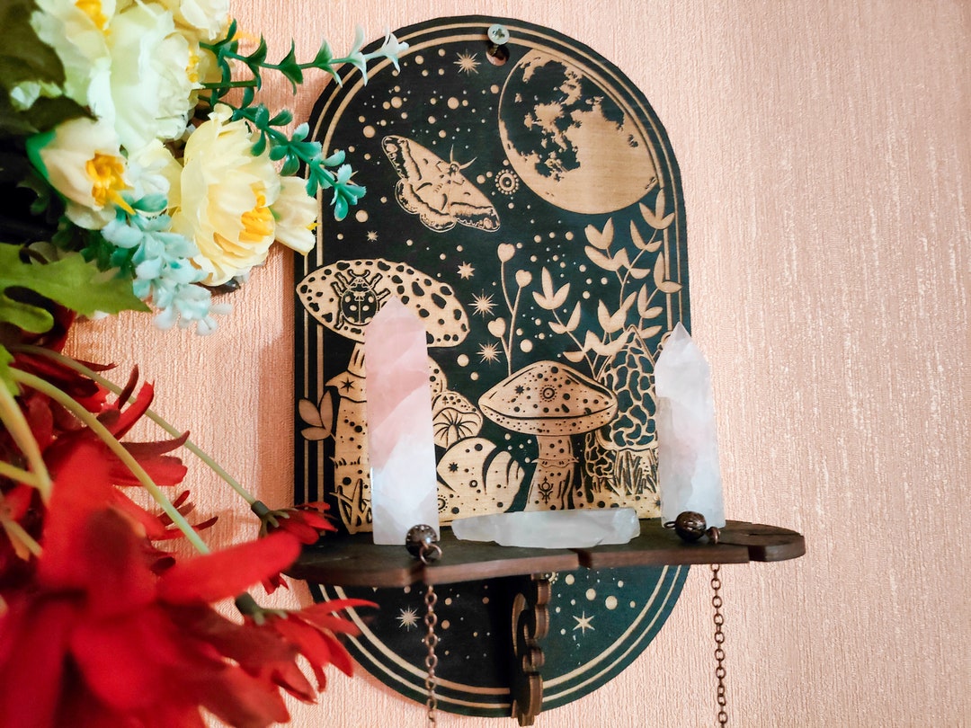 Mushrooms Pendulum Shelf, Wall Crystal Shelf, Pendulum Stand, Crystal ...