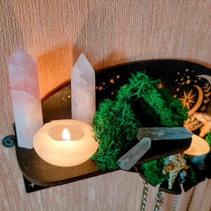 Double Magic Pendulum Shelf With Moon, Wall Crystal Altar Shelf ...