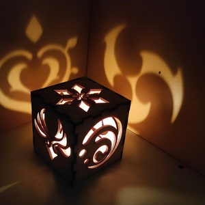 Genshin Impact Wooden Lantern, Fan Made Color Changing LED Lantern ...
