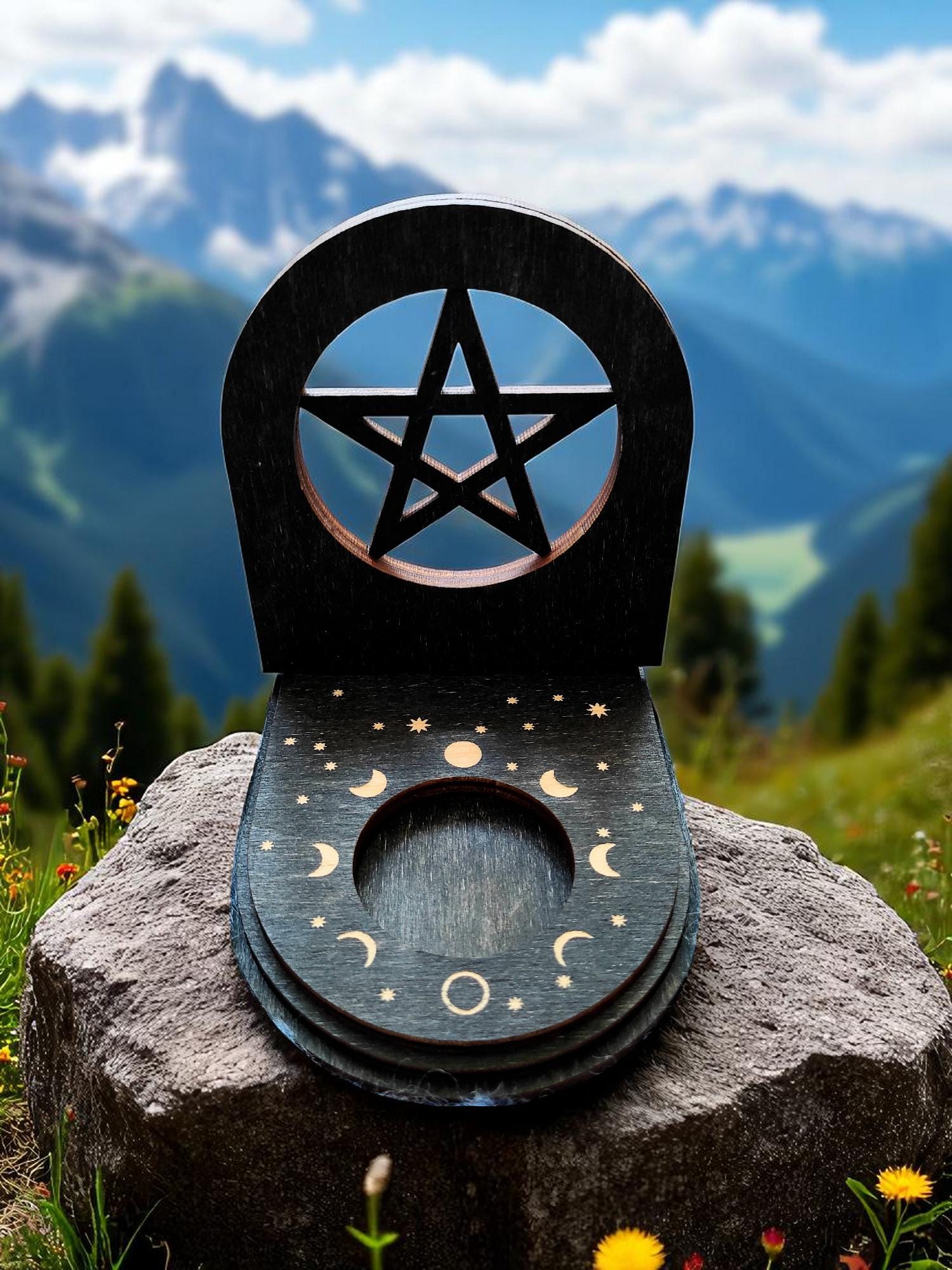 Pentacle Foldable Altar – Moon Phase Candle Shrine for Protection and ...