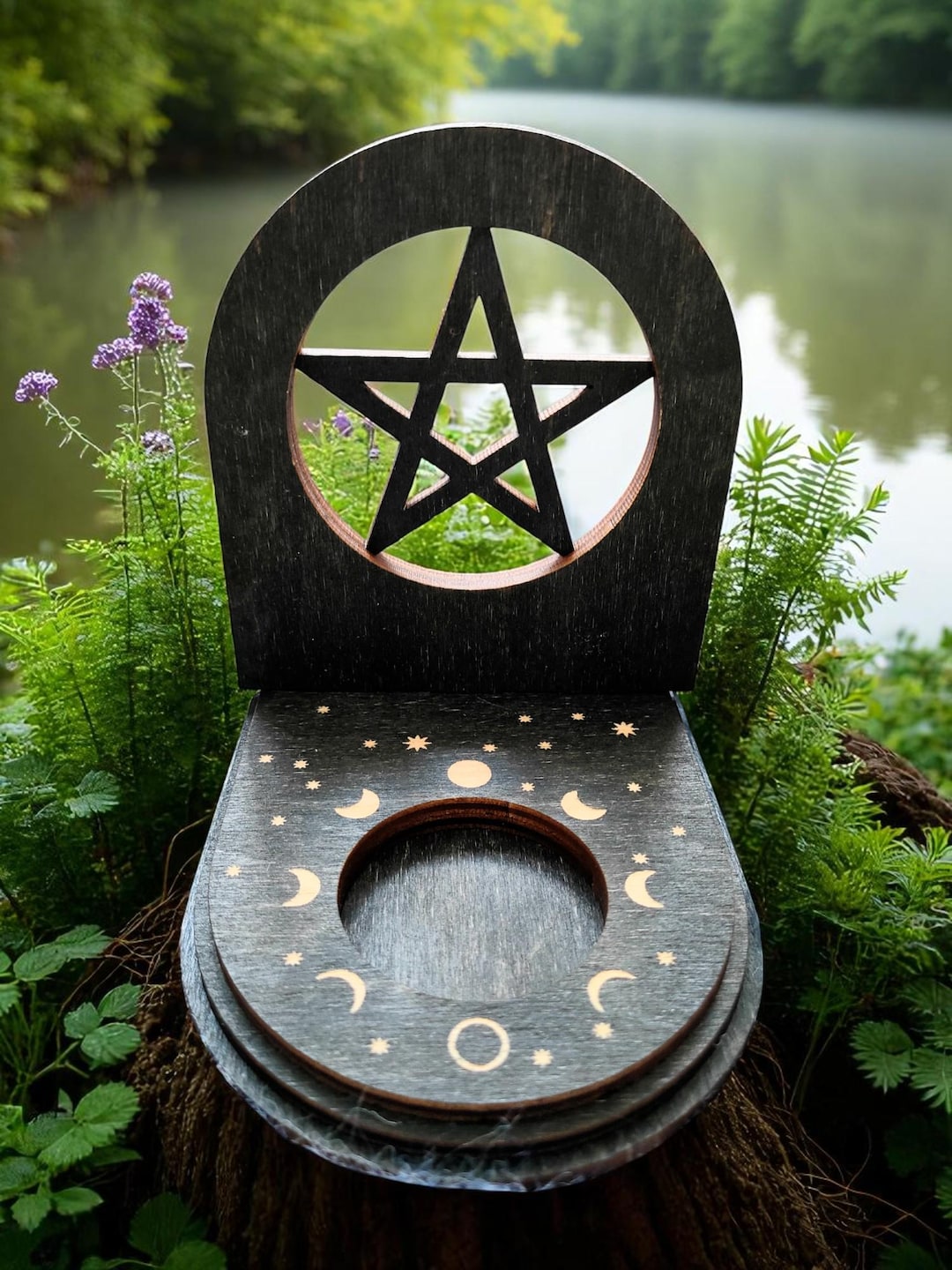 Pentacle Foldable Altar – Moon Phase Candle Shrine for Protection and ...