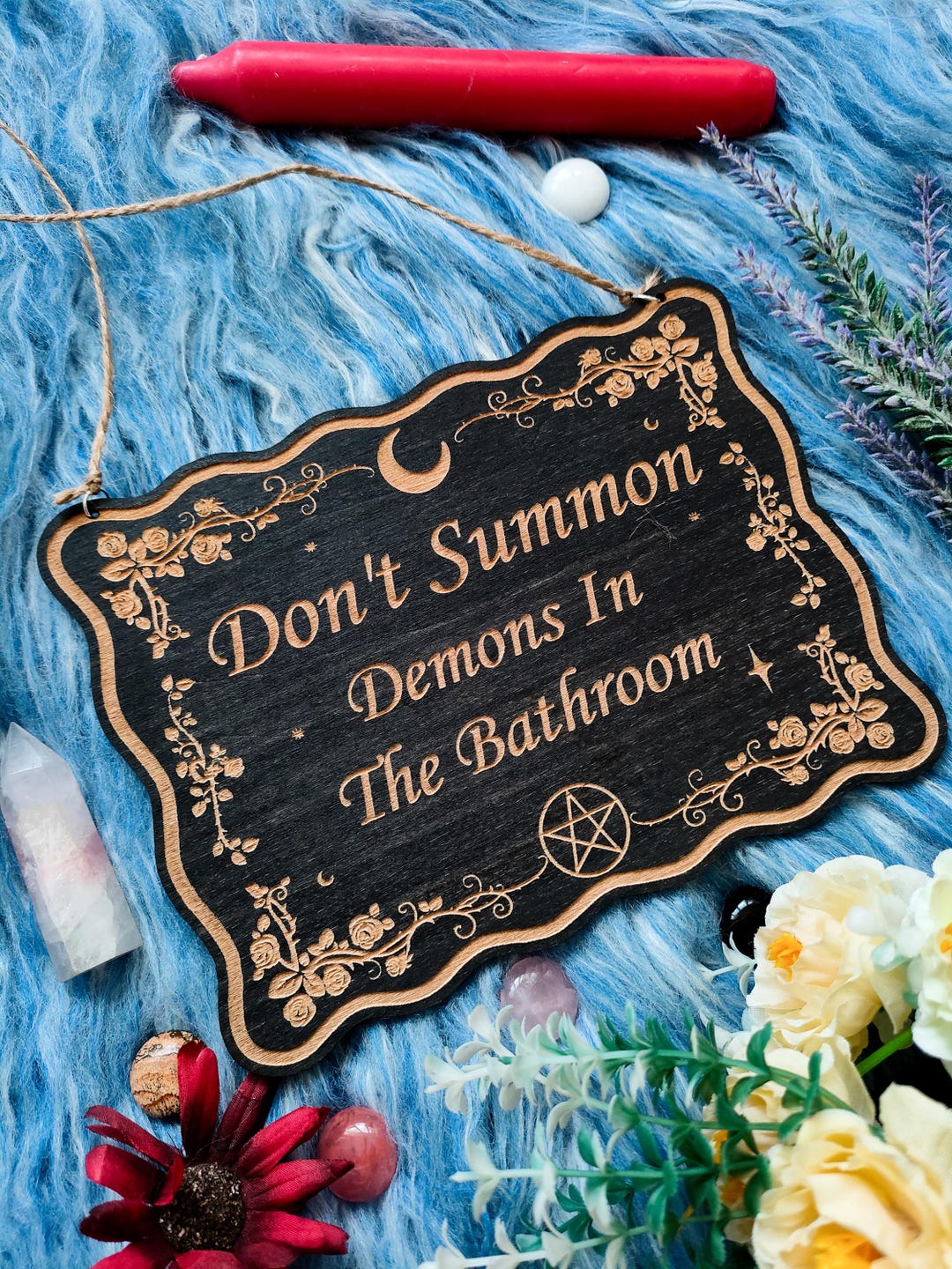 Don't Summon Demons in the Bathroom Sign, Wooden Witchy Wall Decor ...