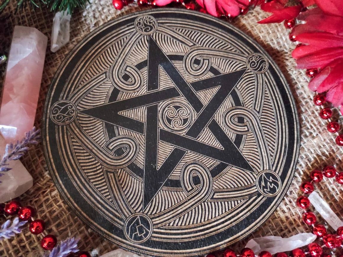 Pentacle / Pentagram Altar Tile, Wooden Magic Decor, Altar Plaque ...