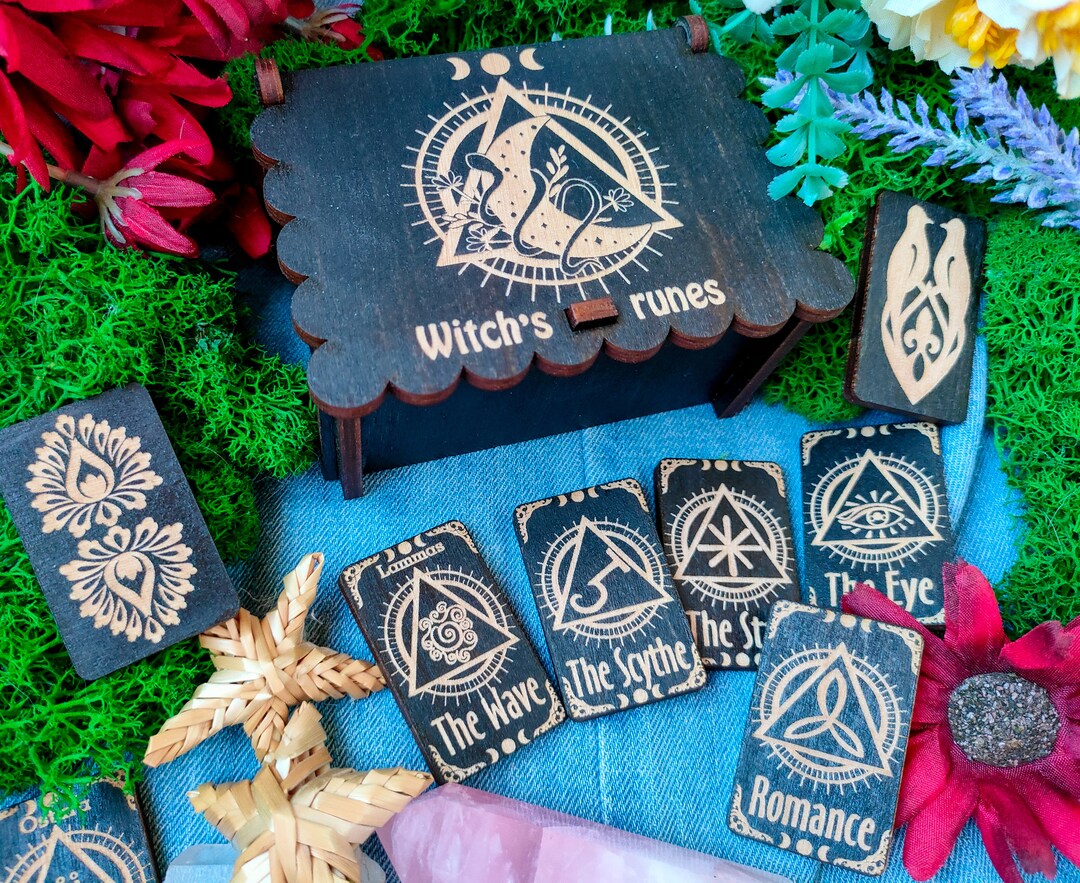 15 Moon Witch Rune Set in Wooden Box, Witches Runes Set, Witchcraft ...