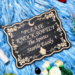 Funny Witchy Door Sign - Please Knock Softly Sign, Wooden Witchy Wall ...