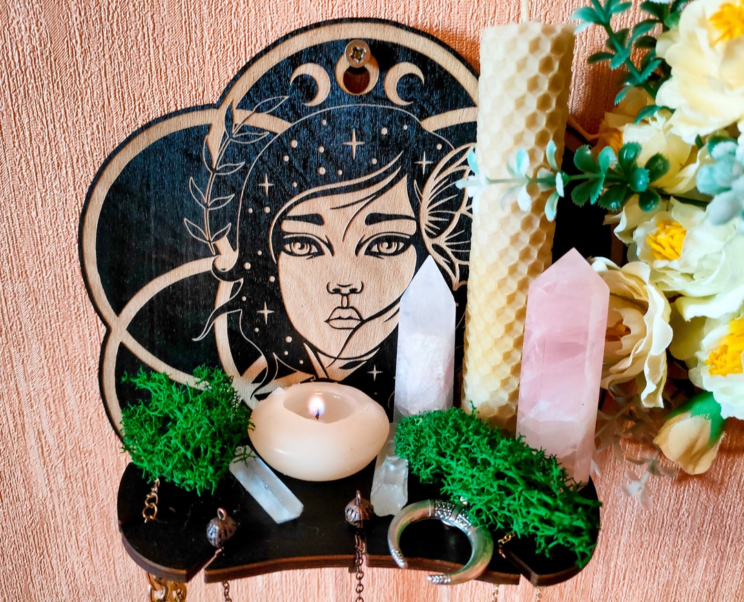 Magical Girl Pendulum Shelf With Seed of Life, Wall Crystal Altar Shelf ...