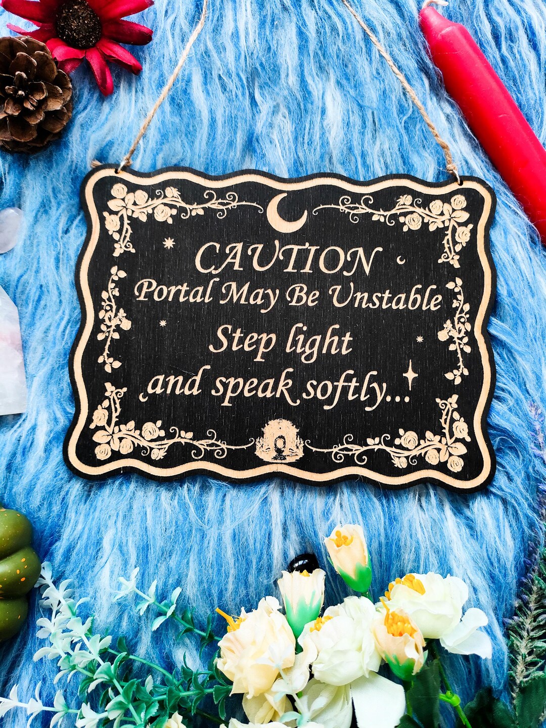 Caution Portal May Be Unstable Sign, Wooden Witchy Wall Decor, Magic ...