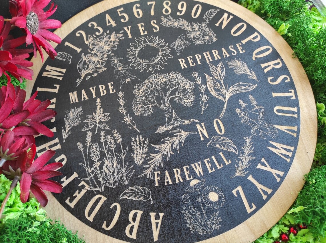Round Ouija Board, Forest Spirit Board With Herbal and Tree, Floral ...