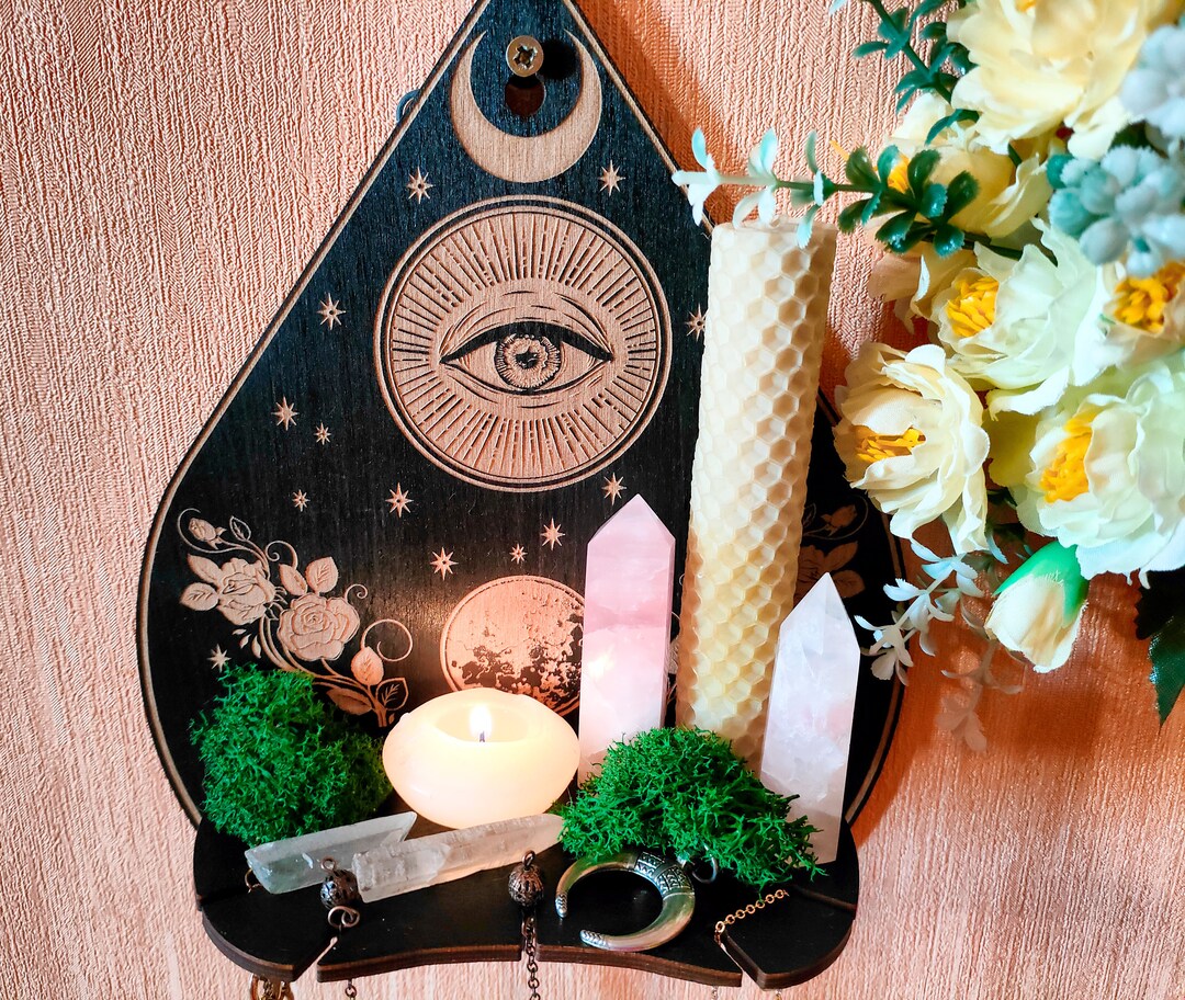 Planchette Crystal Display Pendulum Shelf With Eye, Wall Crystal Altar ...